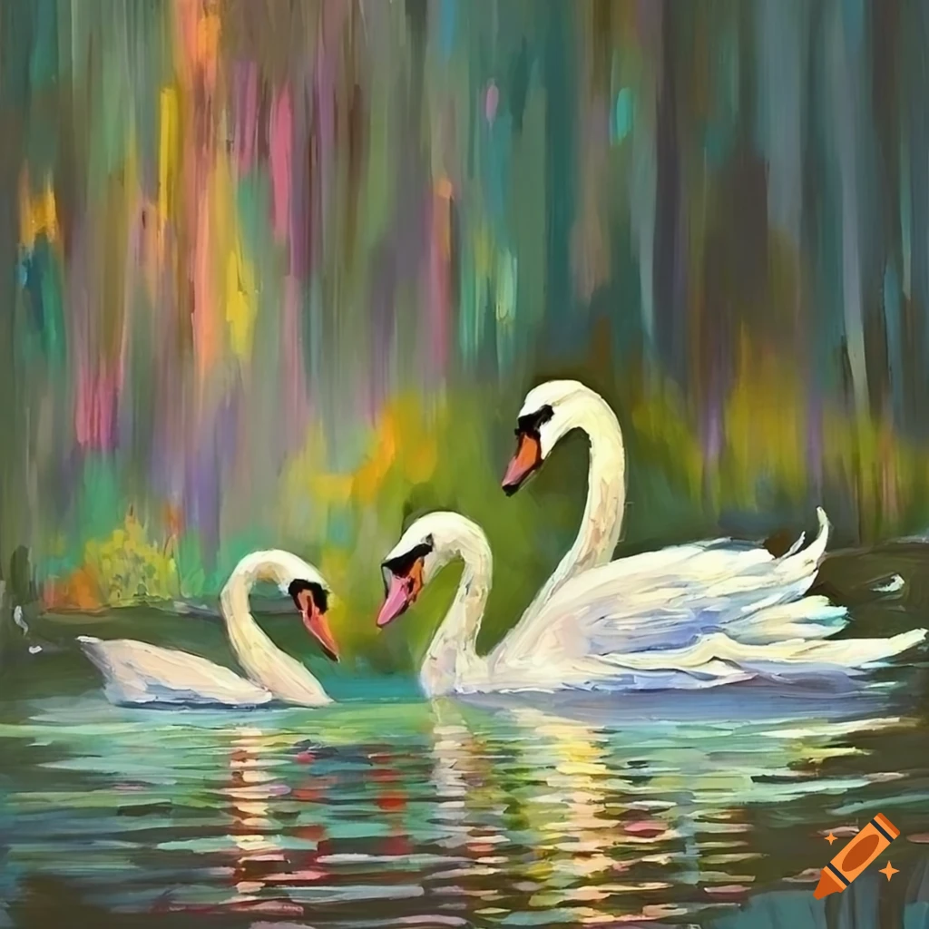 Pastel painting of swans in a beautiful lake on Craiyon