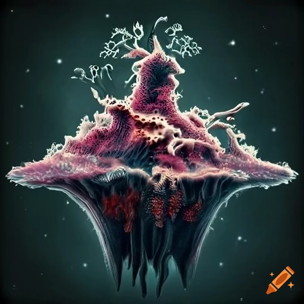 Floating islands in a colorful nebula