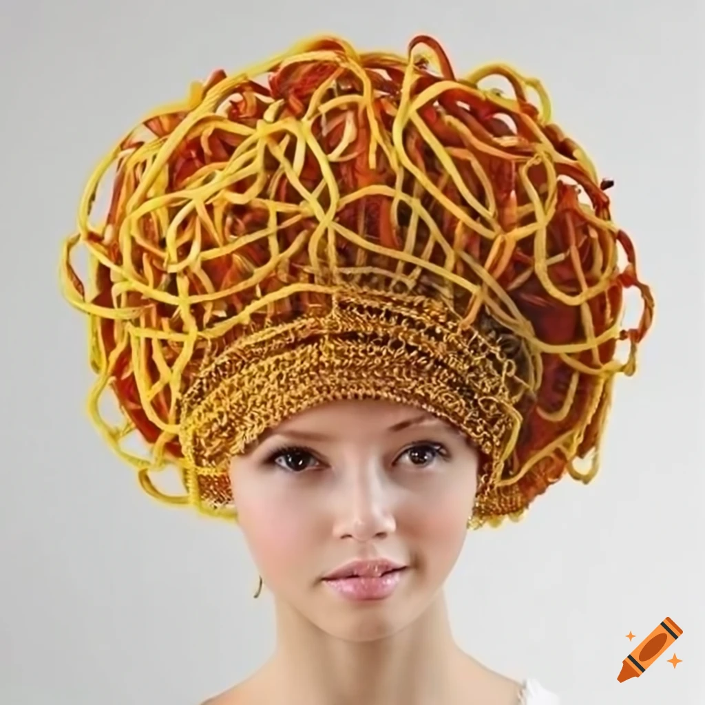 Hat with lettuce and deep fried snacks with a pheasant feather on Craiyon