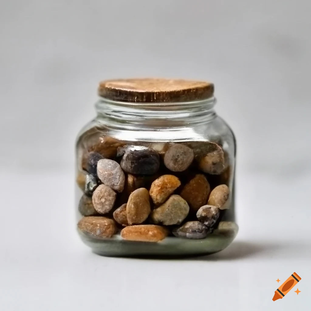 Close-up of a jar filled with small stones on Craiyon