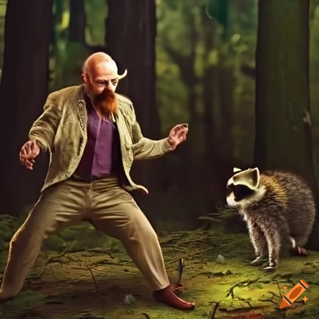 Walter white dancing with raccoons in the forest