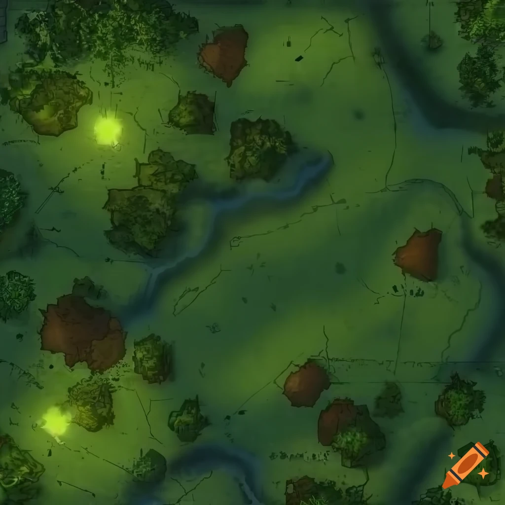 Epic green-themed battle map in a forest on Craiyon