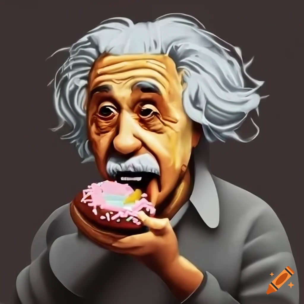 Funny image of einstein eating a donut on Craiyon