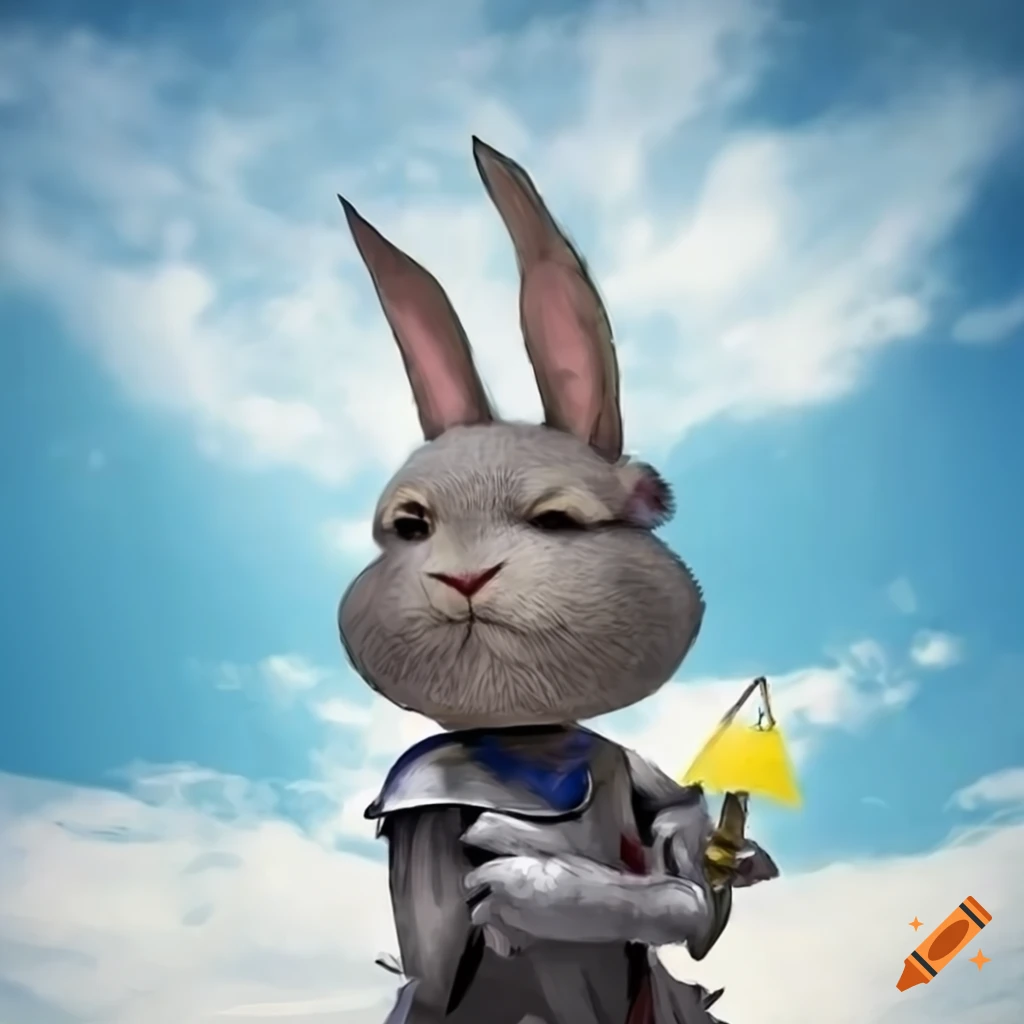 Sweet rabbit samurai warrior in blue, yellow, and white armor on Craiyon
