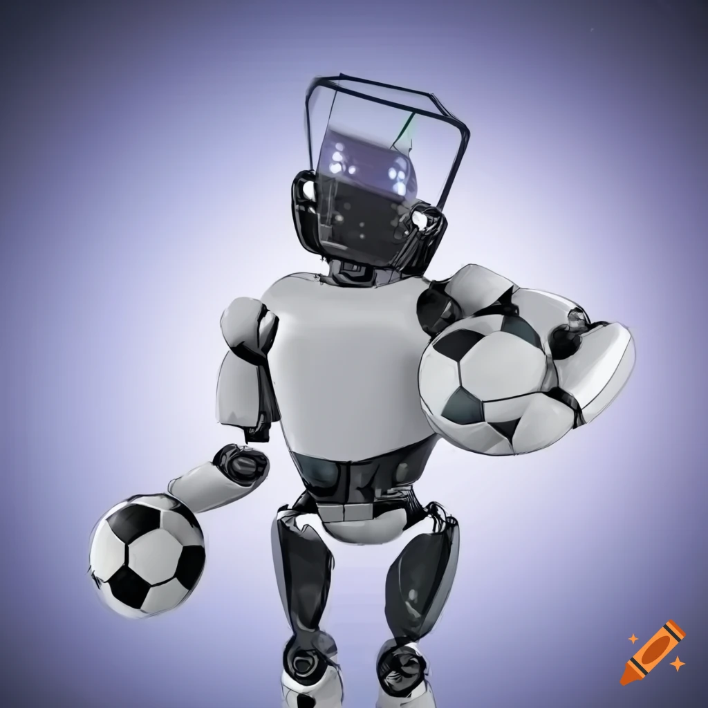 Digital illustration of a robot with a soccer ball on Craiyon