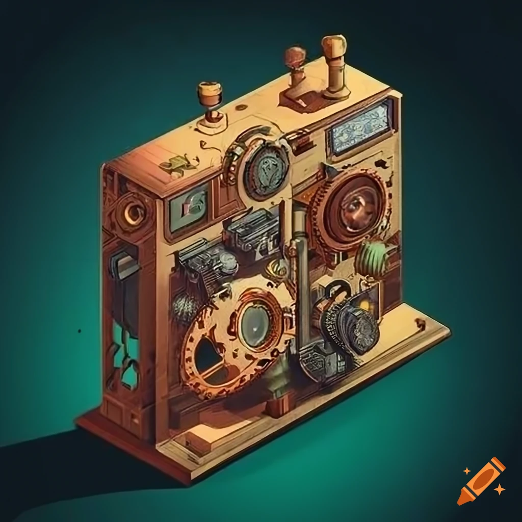 Isometric design of a steampunk control panel