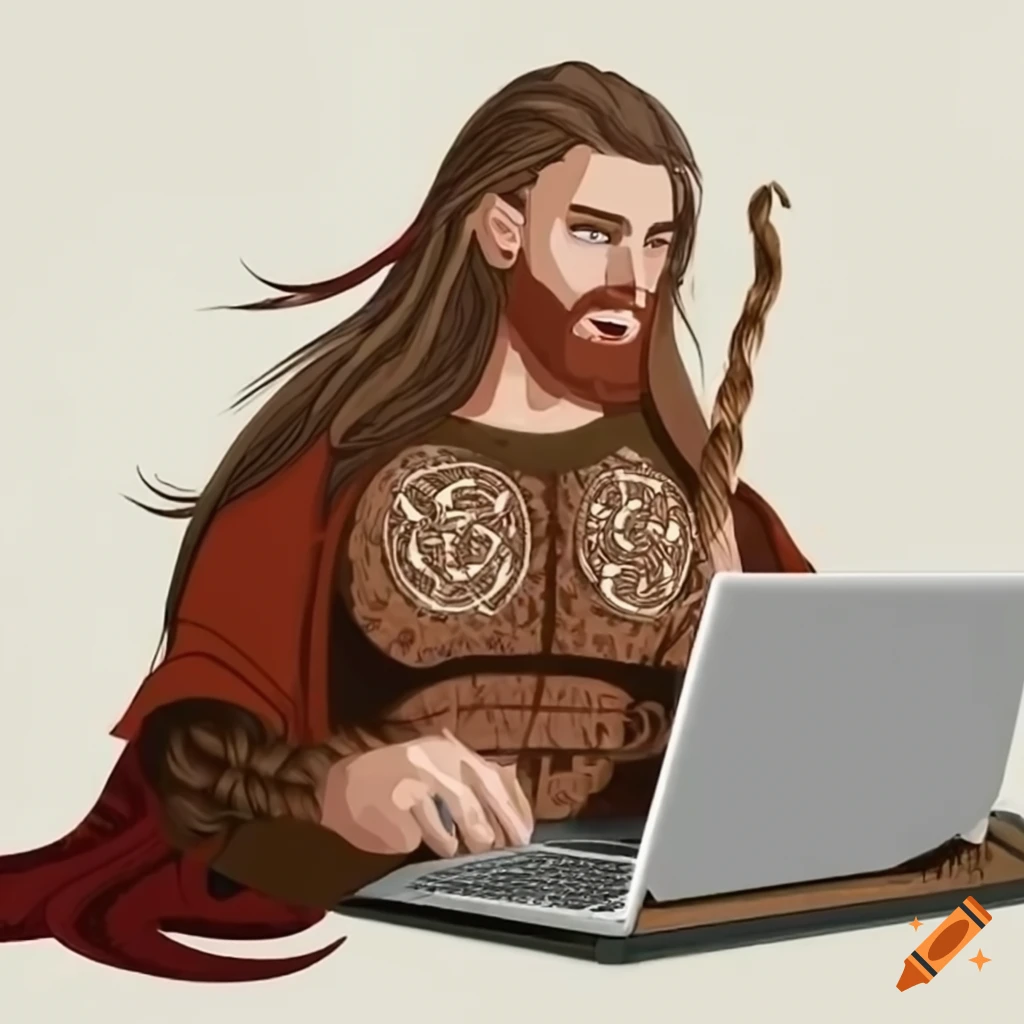 Viking warrior using a laptop computer on Craiyon
