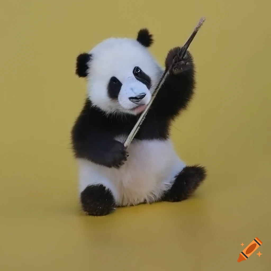 Close up of a panda bear with yellow background on Craiyon