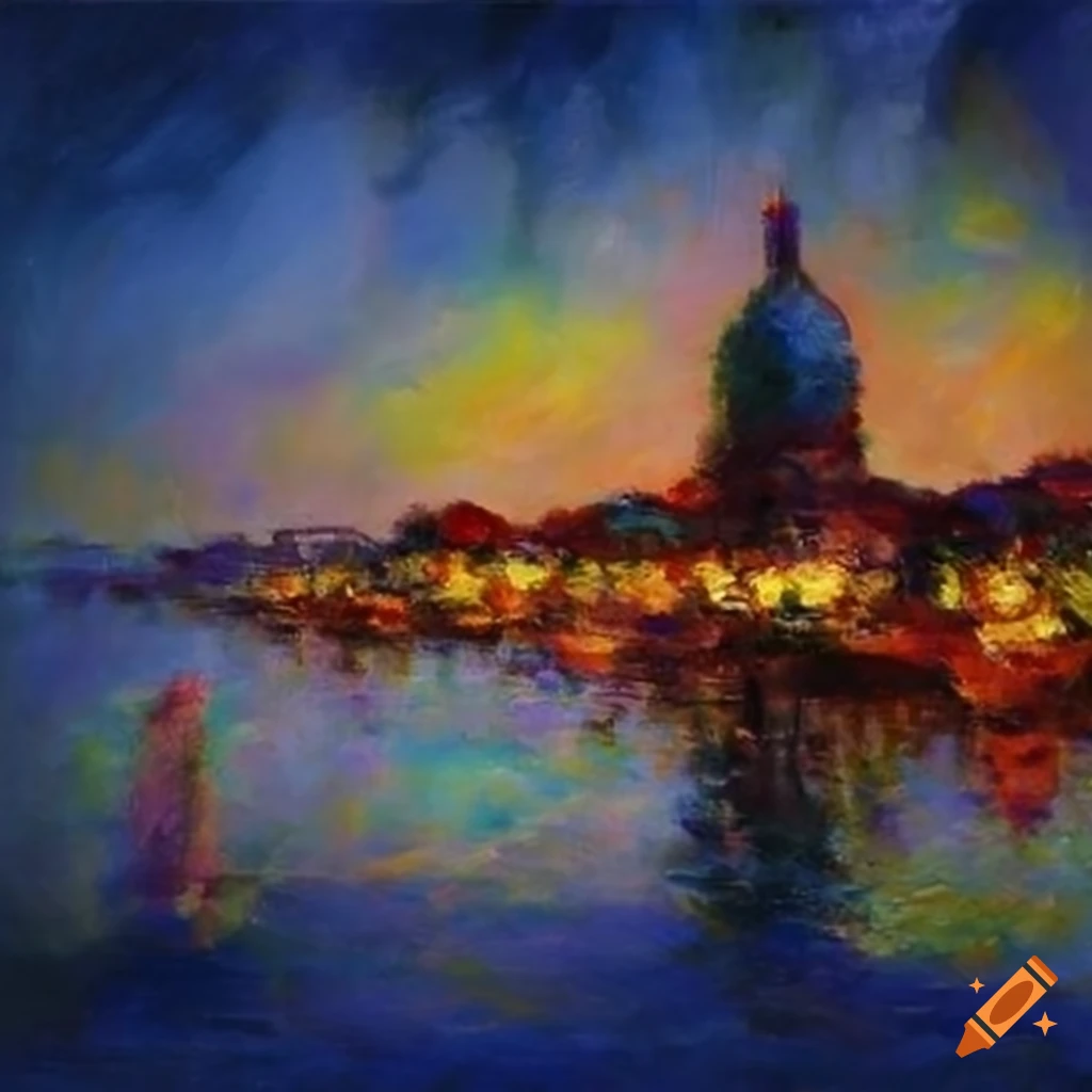 Monet-style impressionism painting of a waterfront on Craiyon