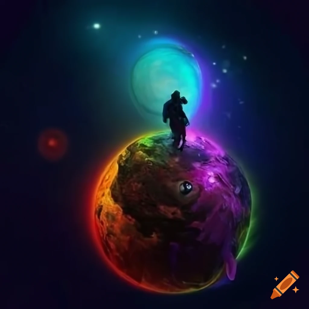 Dali painting with celestial and galactic scenery featuring a man in ...