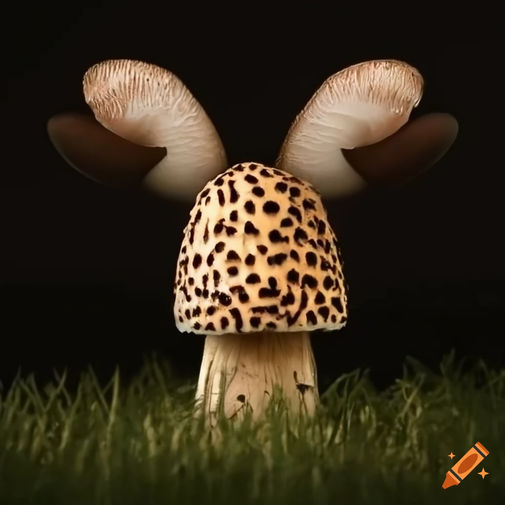 Close-up of a leopard mushroom with unique formations