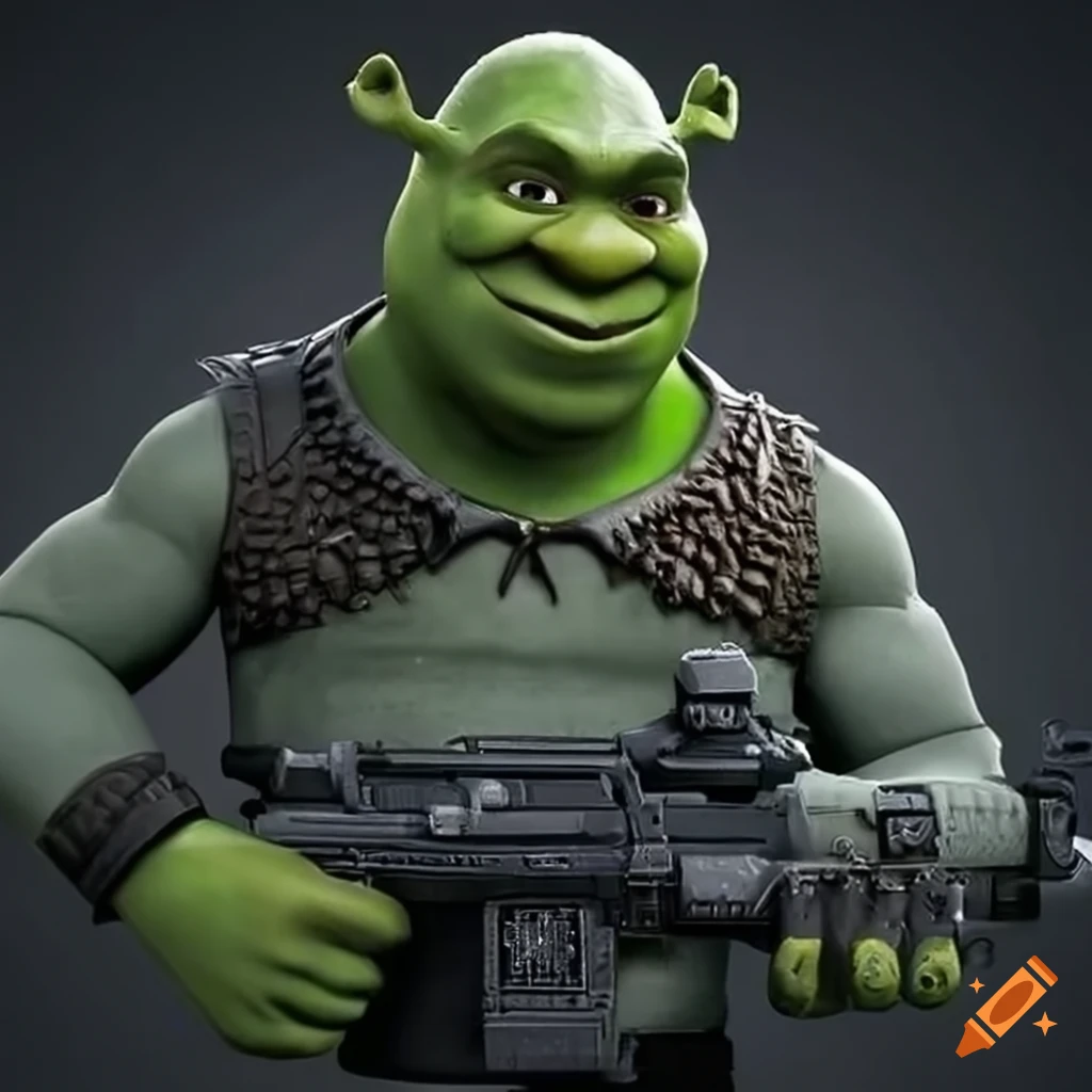 Image of soldier shrek in military uniform on Craiyon