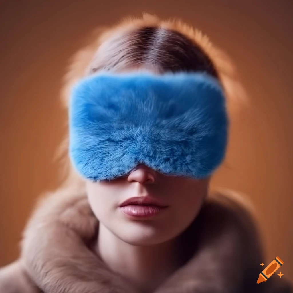 Woman wearing a furry pullover and sleep mask on Craiyon