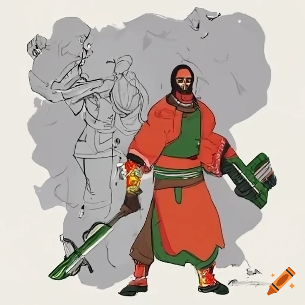 stylized concept art of a flamethrower character on Craiyon