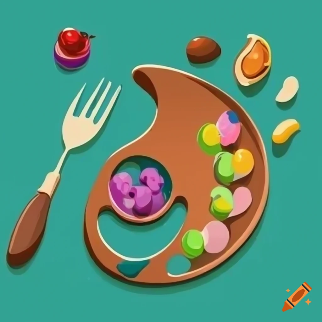 Cartoon paint palette with food illustrations on Craiyon