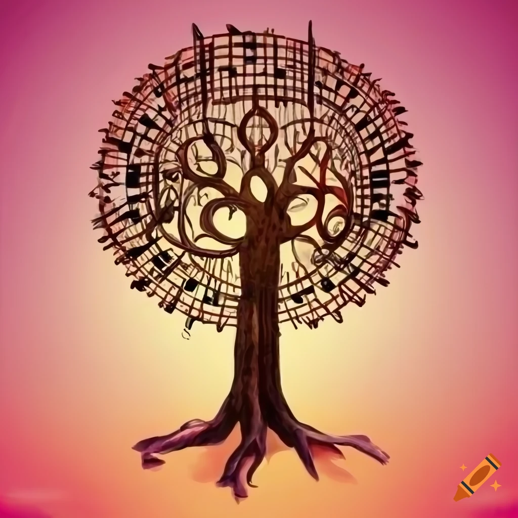 Artistic representation of a music tree on Craiyon