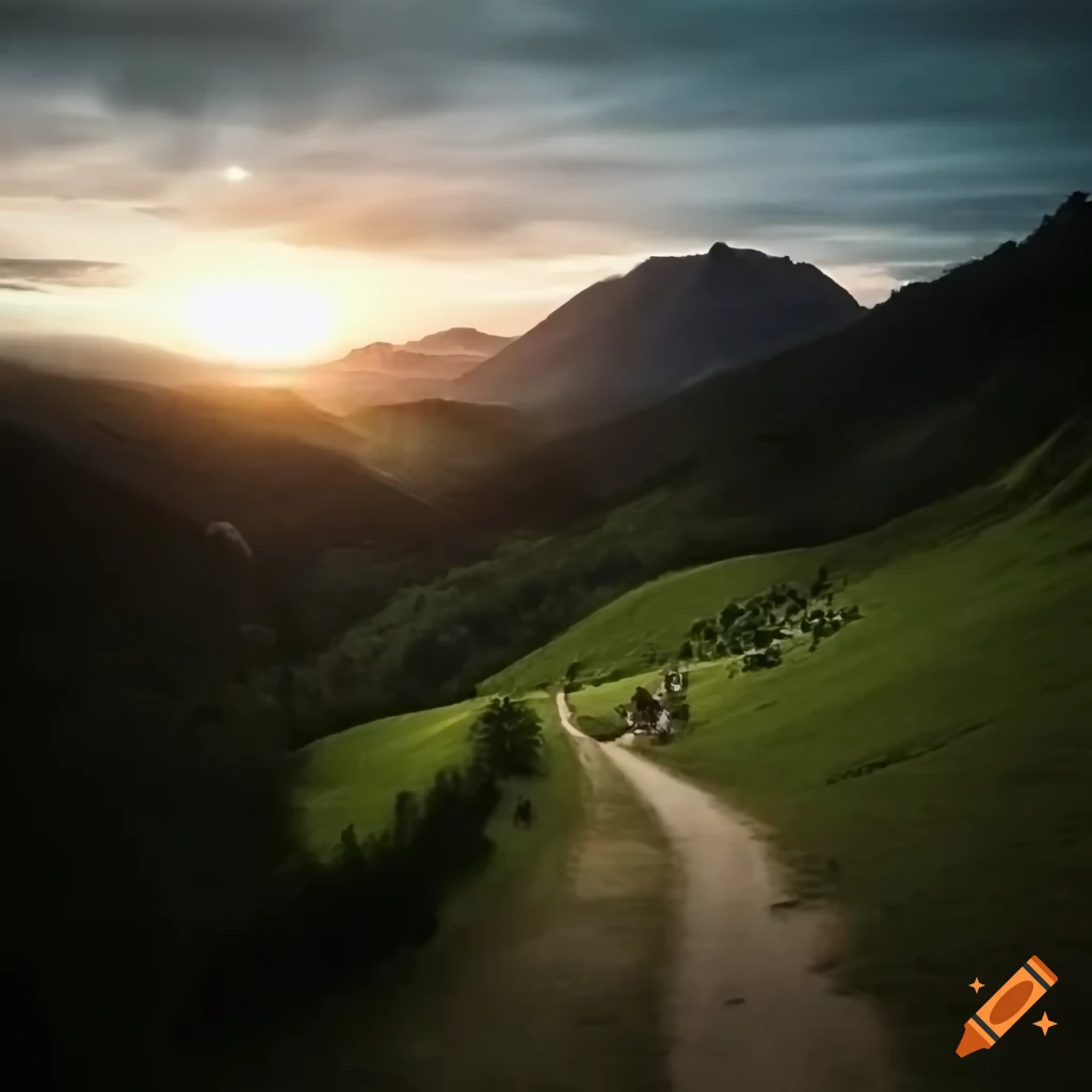 Serene village nestled among rolling hills on Craiyon