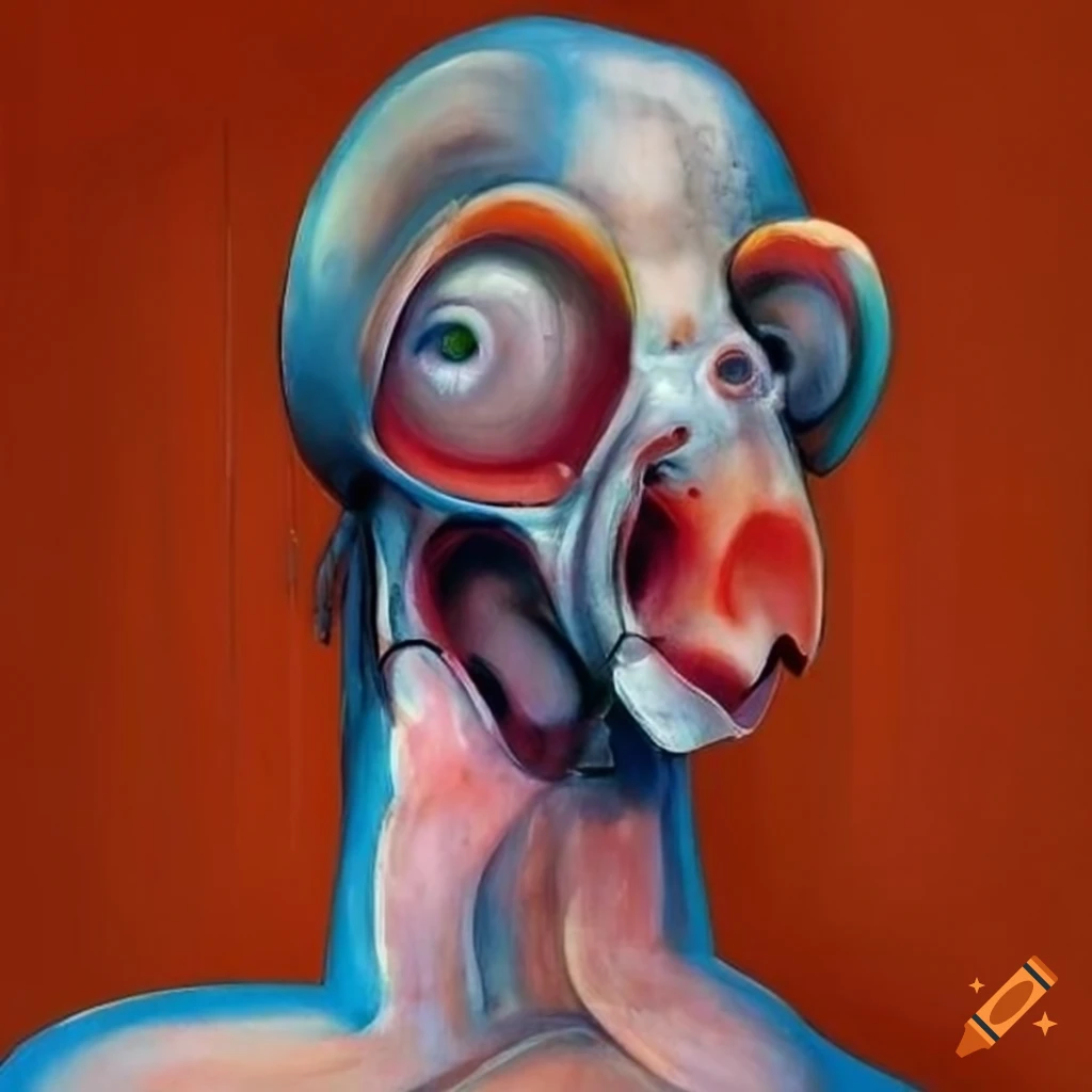 Surreal torso with parrot face artwork on Craiyon