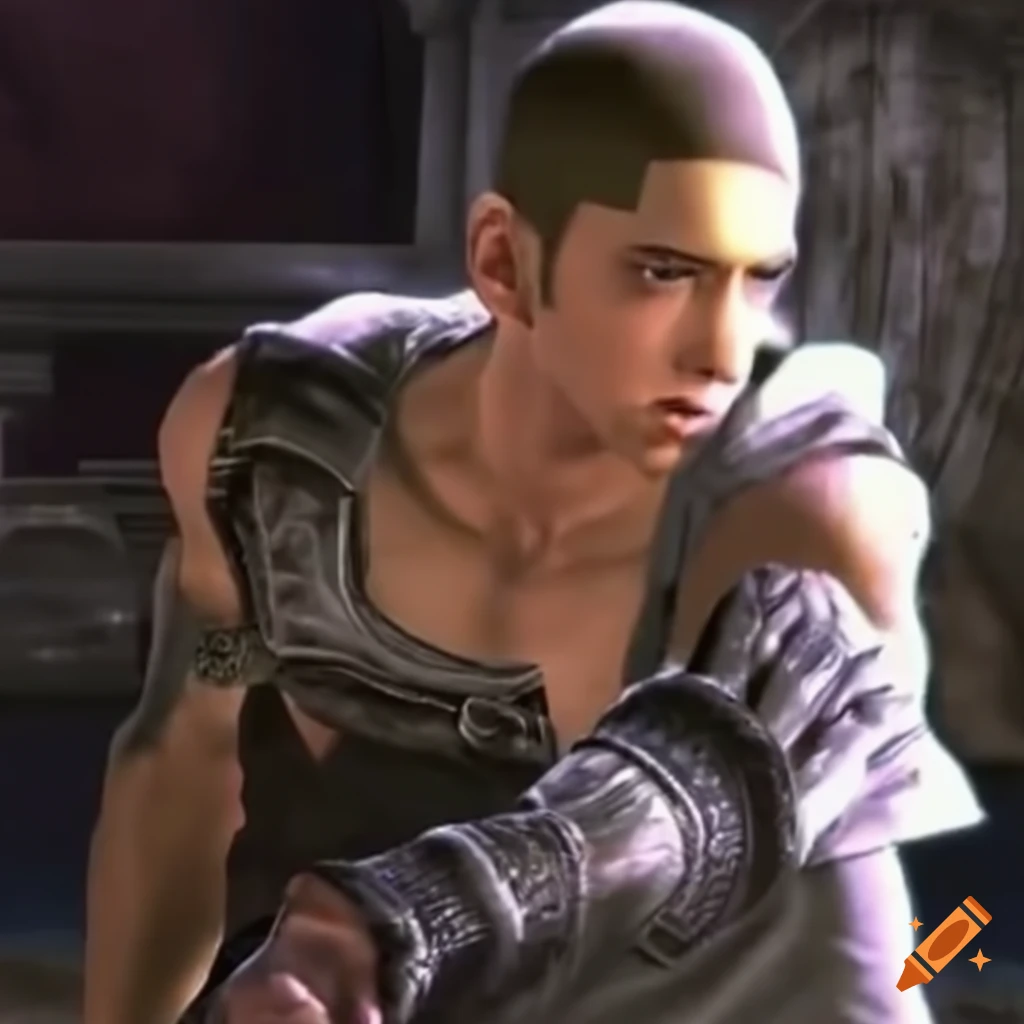 Gameplay footage of eminem in soul calibur ii on Craiyon