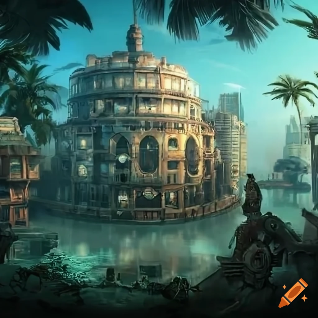 Steampunk fantasy city with circular structures on Craiyon