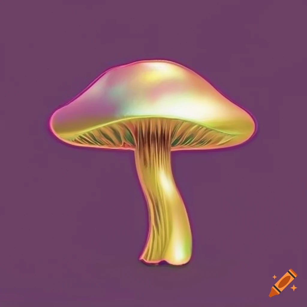 Iridescent gold foil logo of a cubensis mushroom on Craiyon