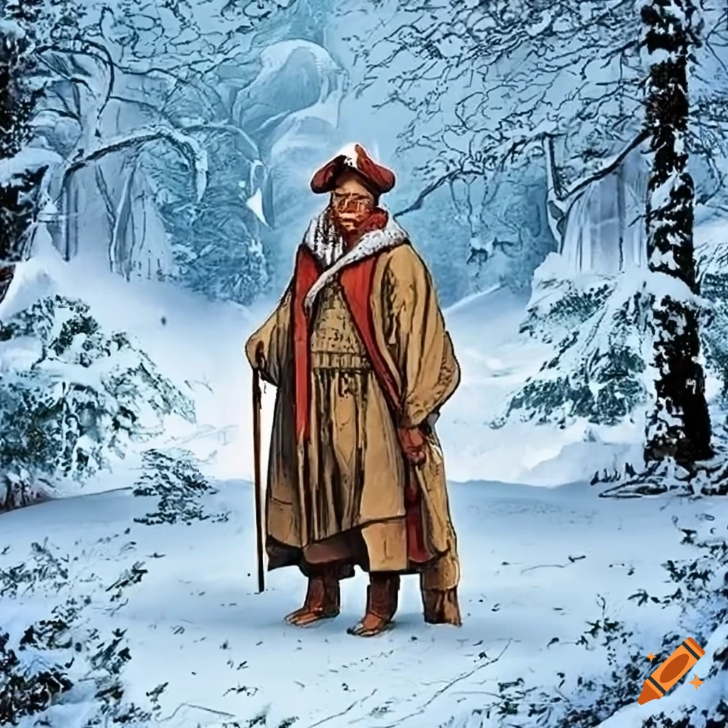 Image of an american colonist in the snow on Craiyon