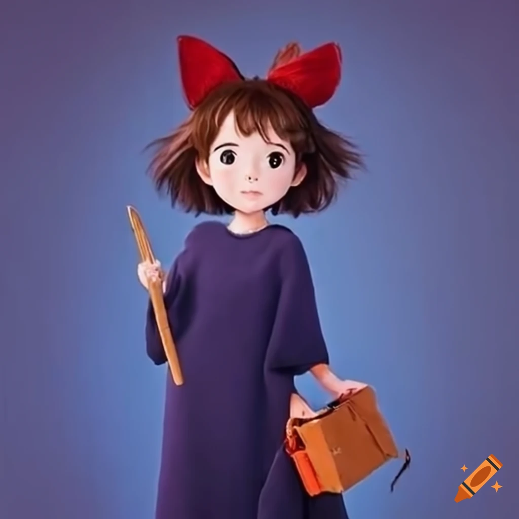 Realistic 3d rendering of kiki's delivery service riding a broom on Craiyon