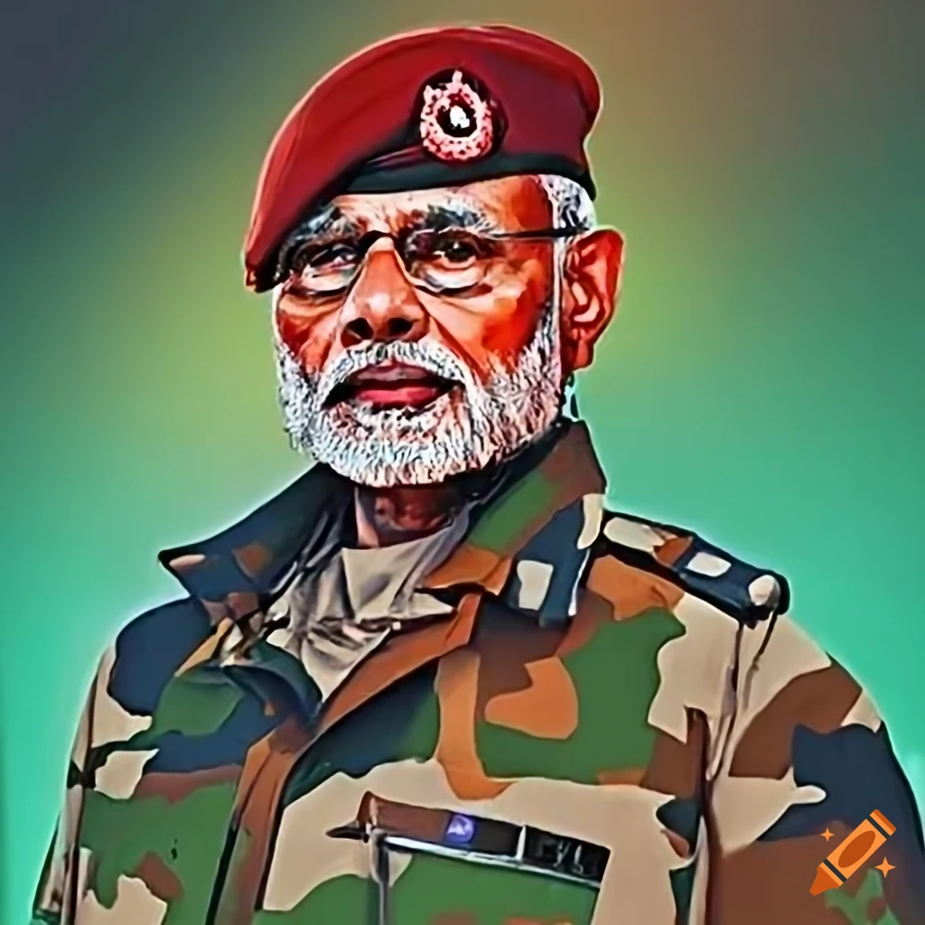 Satirical image of Narendra Modi as a soldier on the battlefield on Craiyon
