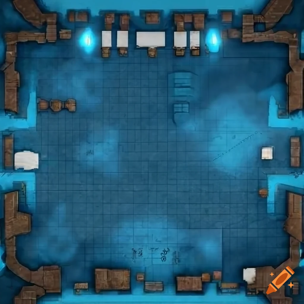 Blue-themed epic battle map on Craiyon