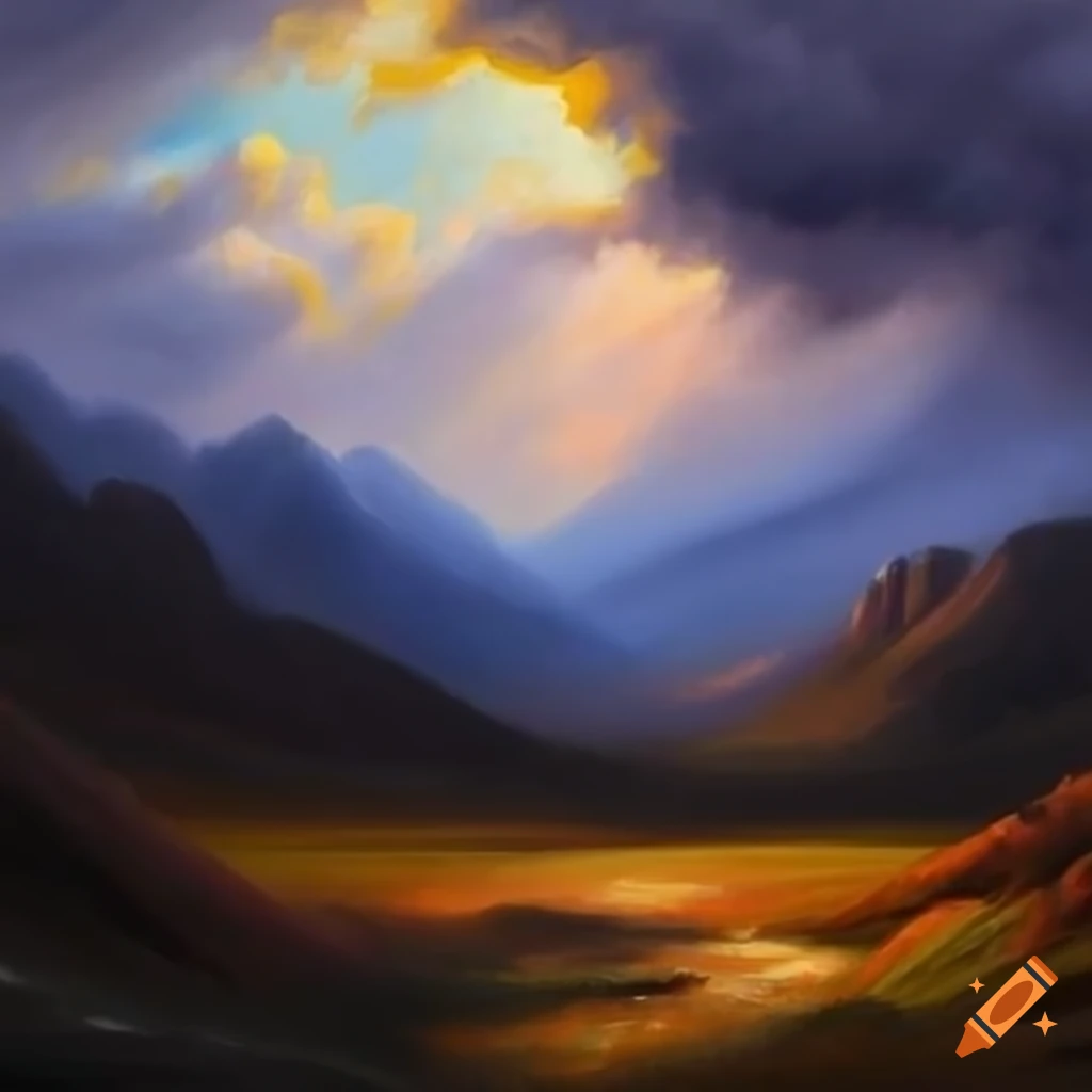 Agnes cecile painting of a majestic sky, verdant valley with river and ...