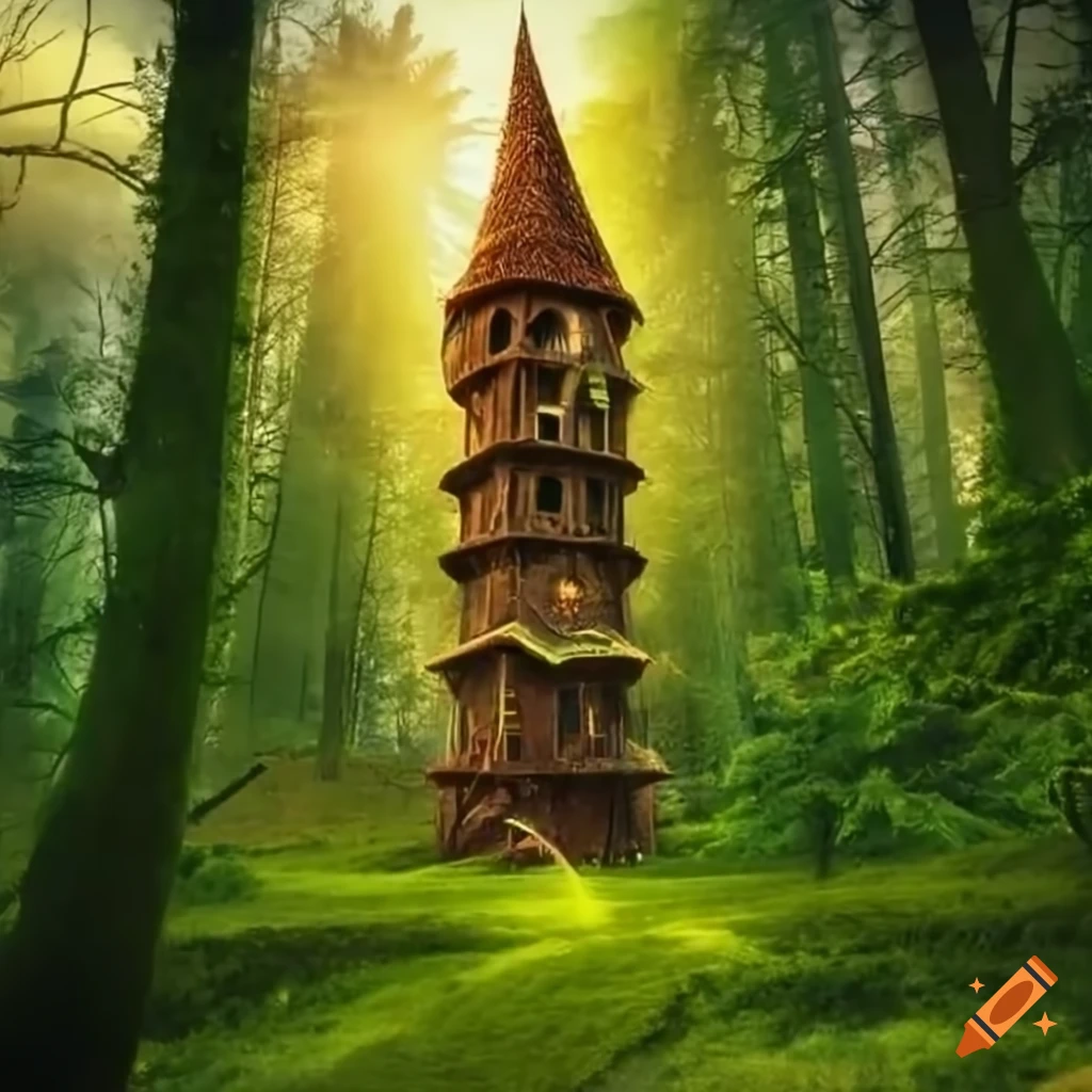 Image of a charming wizard tower in a magical forest on Craiyon