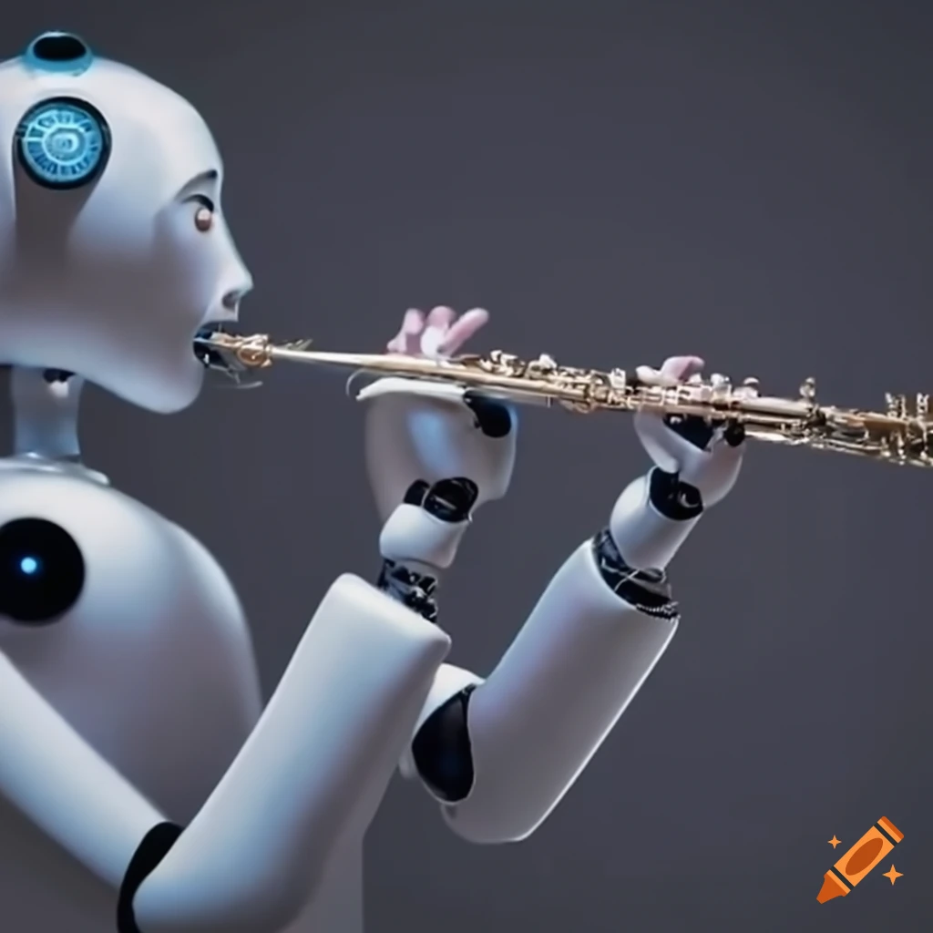 Robots playing flute and clarinet together on Craiyon