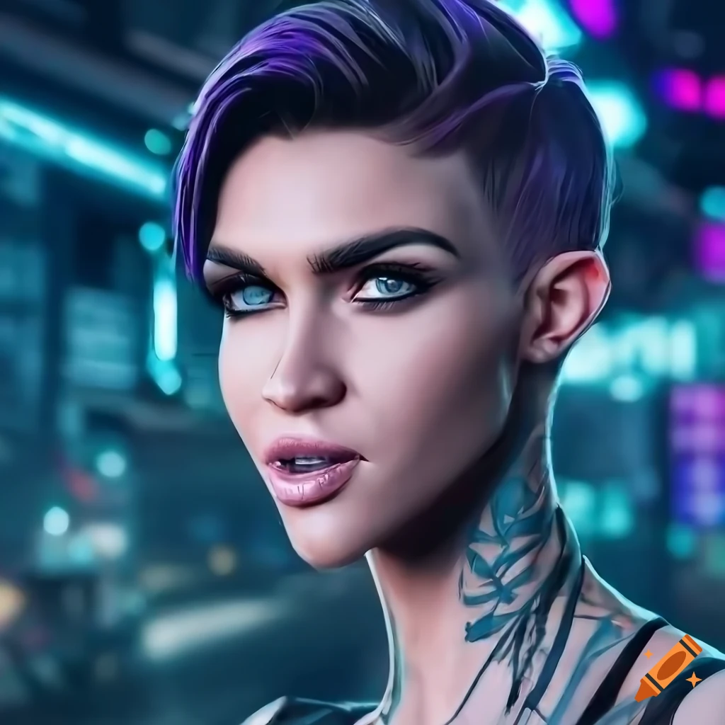 Portrait of Ruby Rose in a Cyberpunk city on Craiyon