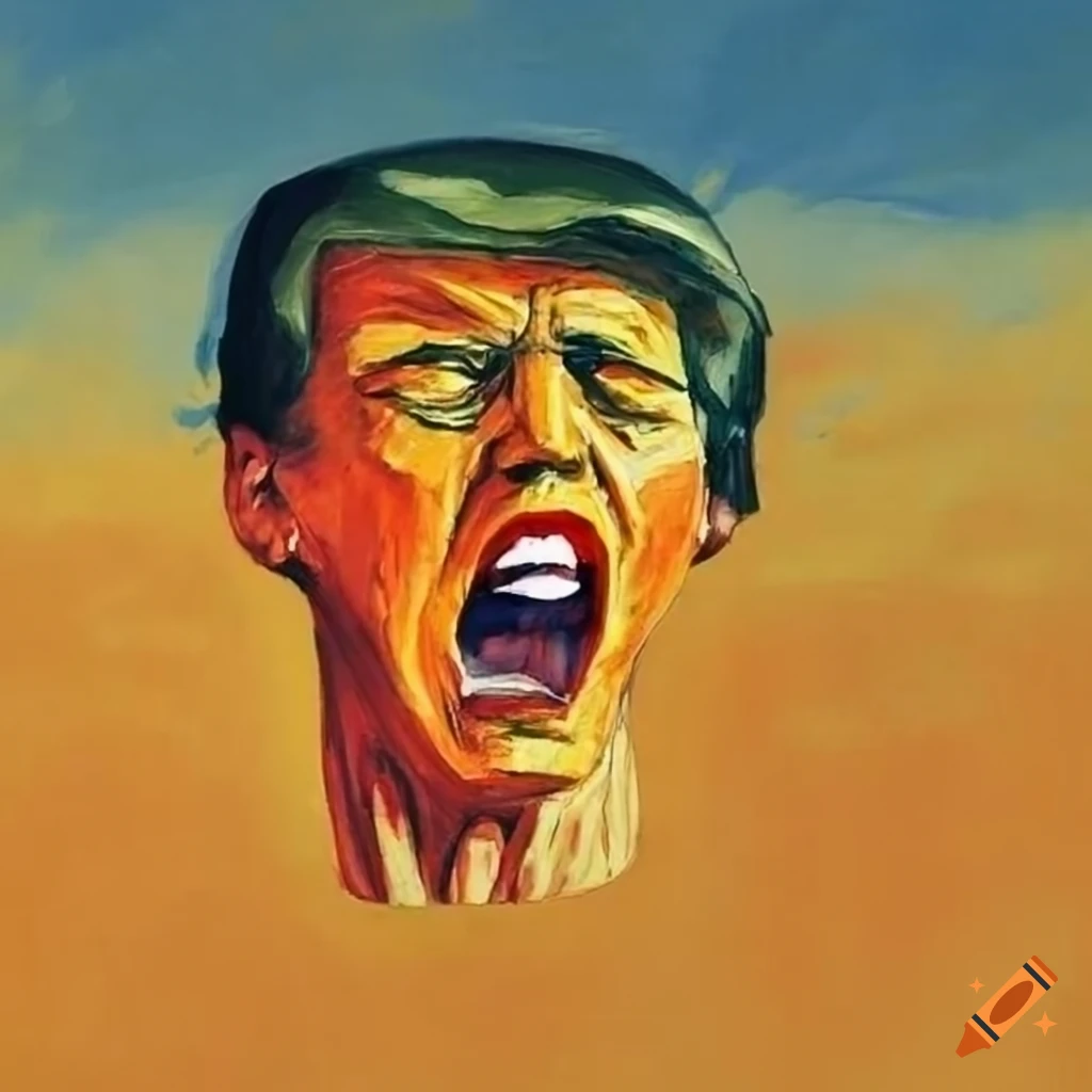 Satirical artwork of yelling donald trump on Craiyon