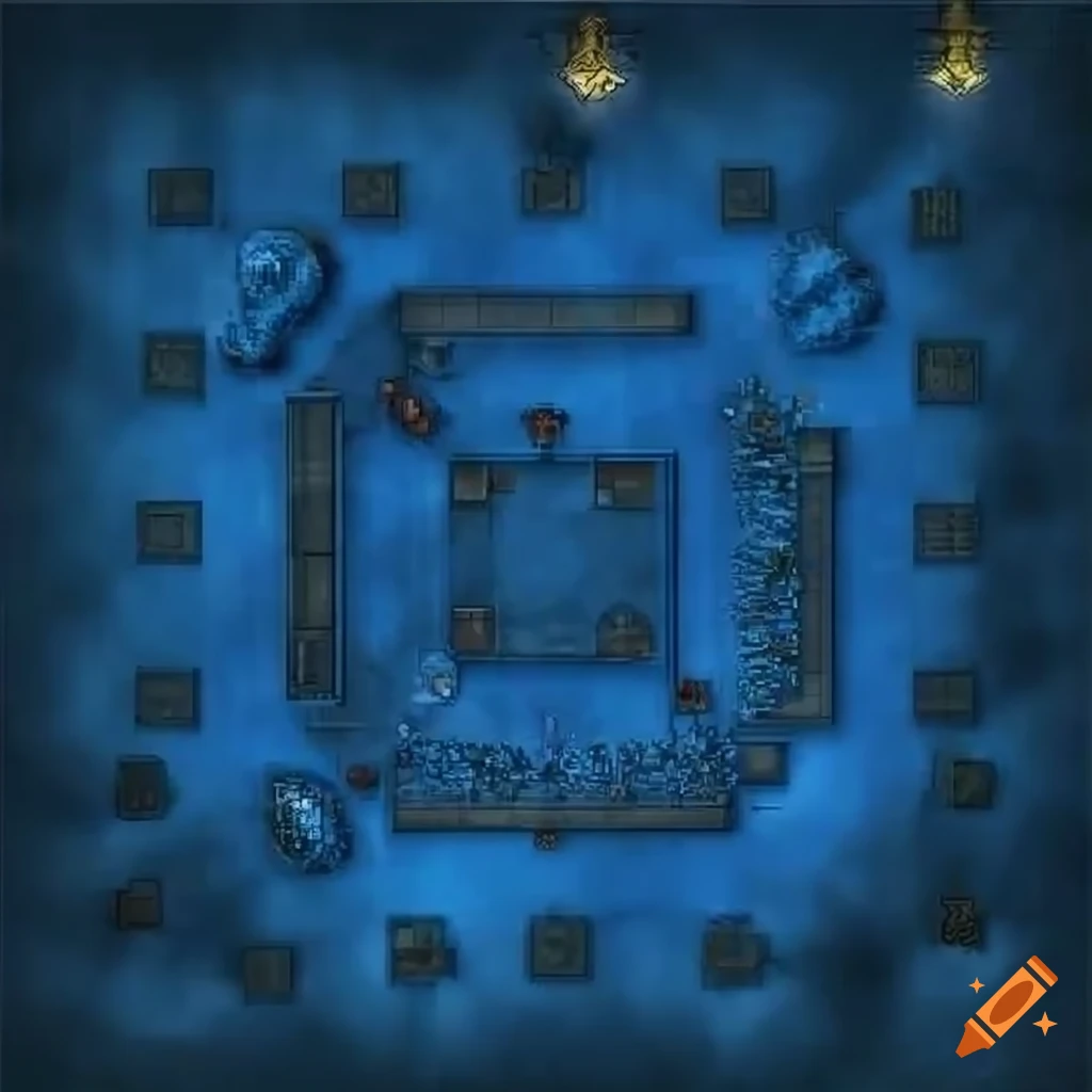 Blue-themed battle map for challenging raid boss encounter on Craiyon