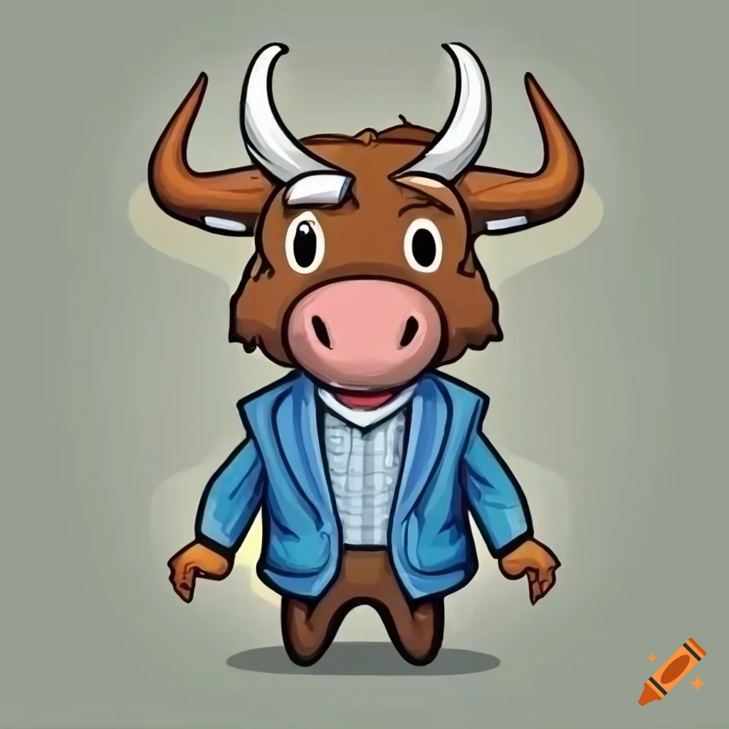 Cartoon mascot with Bevo Longhorn head and Einstein body on Craiyon