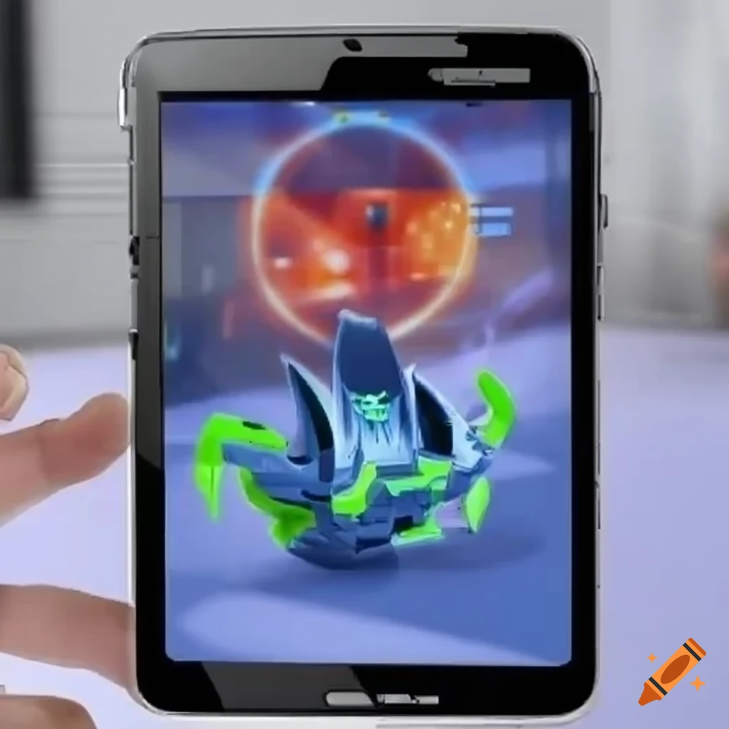 Screenshot of bakugan augmented reality game on a cell phone on Craiyon