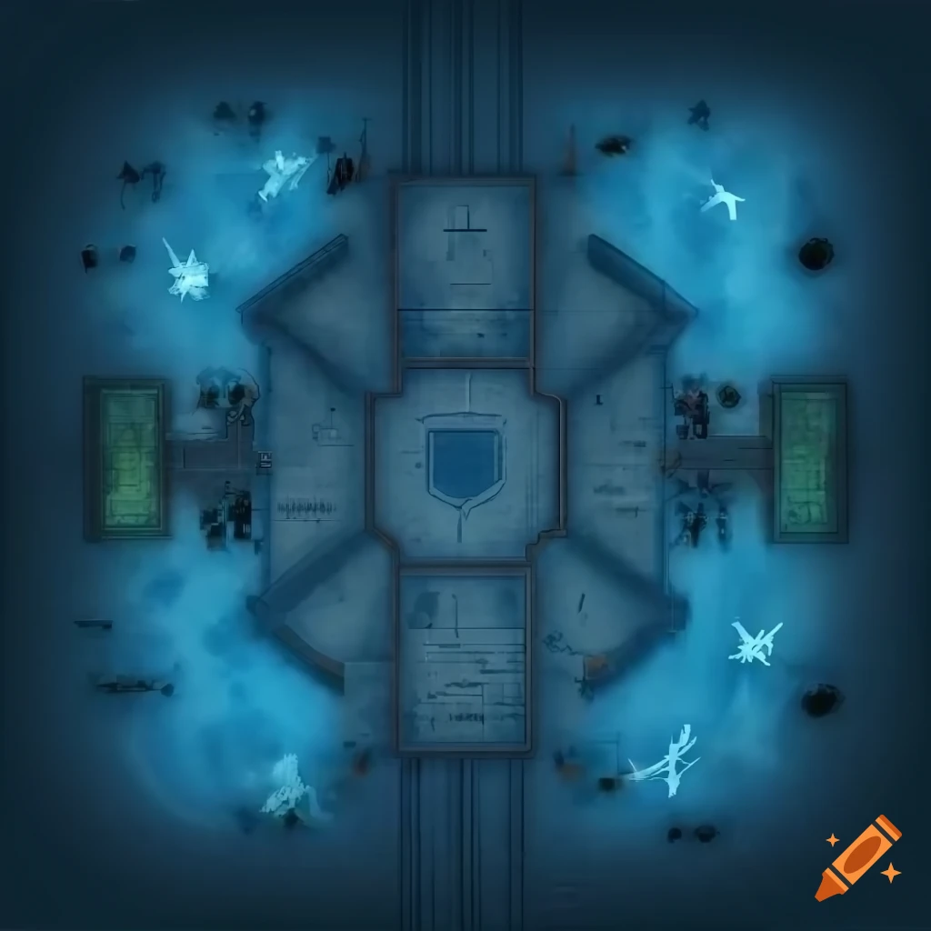 Epic blue-themed battle map on Craiyon