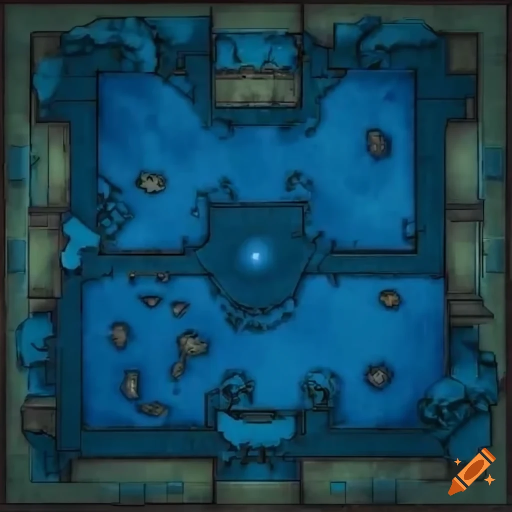 Detailed blue-themed RPG battle map on Craiyon