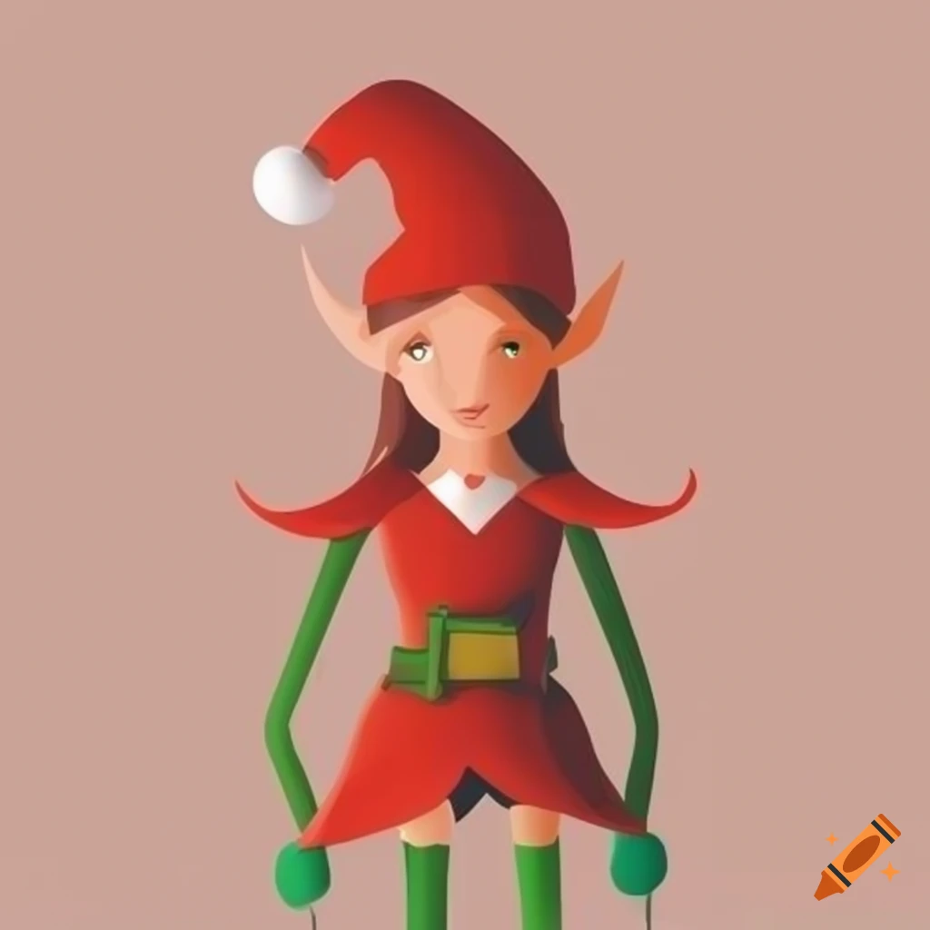 Minimalist vector illustration of a female Christmas elf on Craiyon