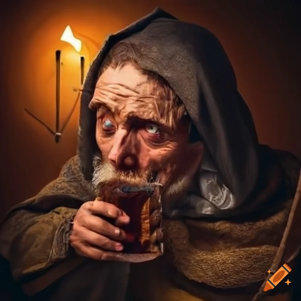 Homeless man dressed in medieval attire on Craiyon