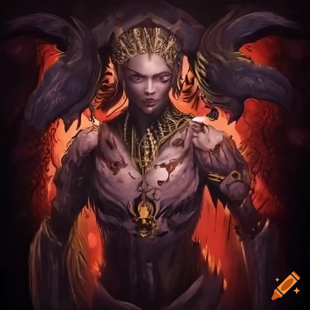 Anime-inspired drawing of aeshma, mace, demon, and archangel in ...