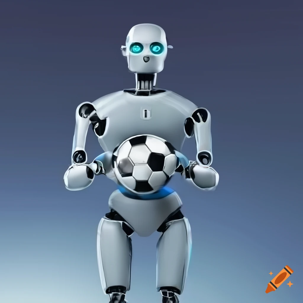 Digital illustration of a robot with a soccer ball on Craiyon