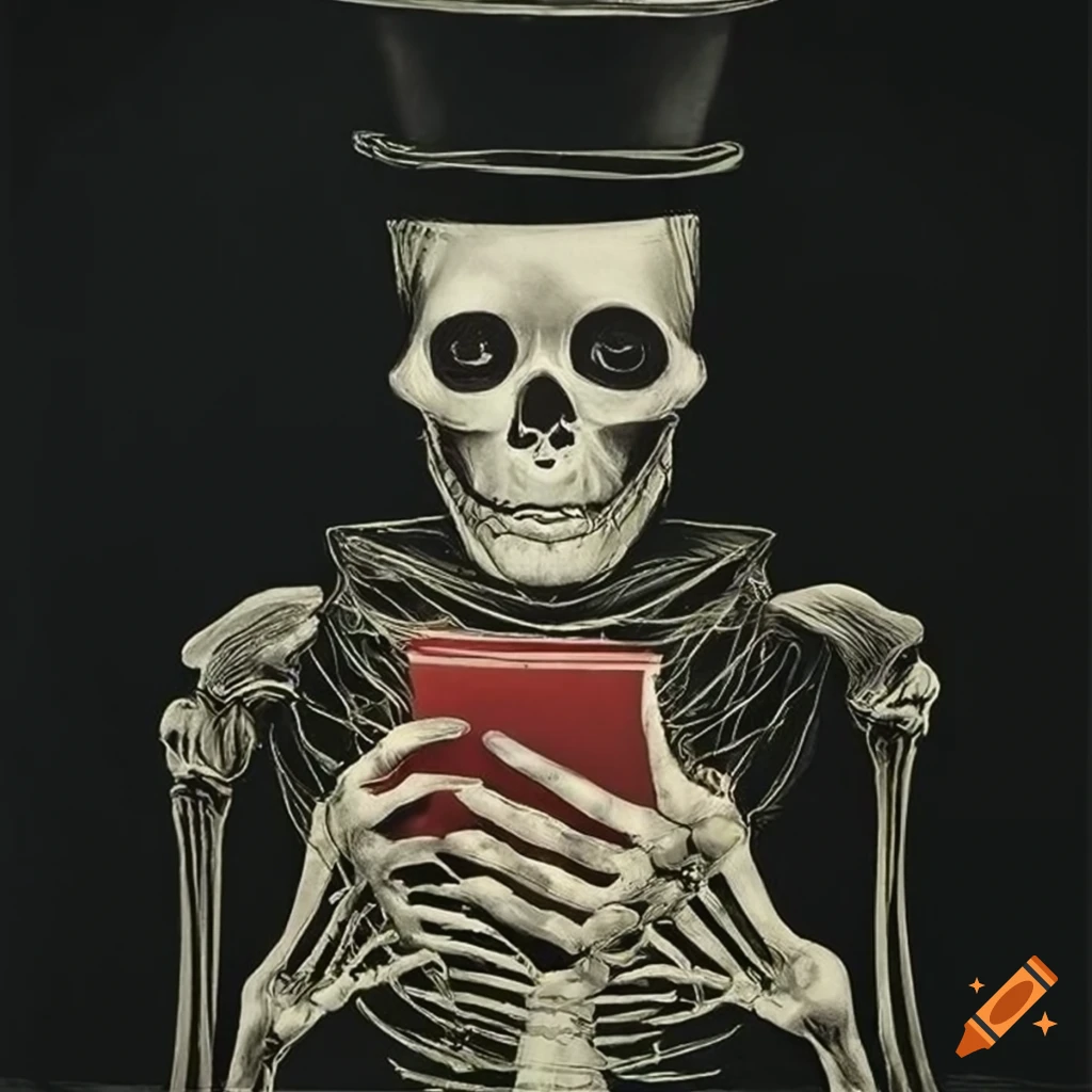 Vintage carnival poster of a skeleton tarot card reader on Craiyon
