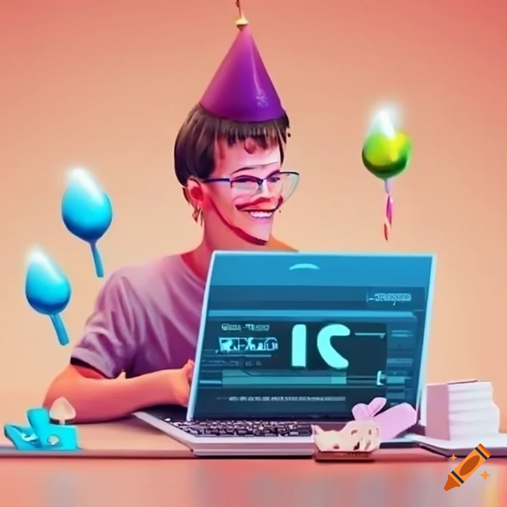 Celebration of a software developer's birthday on Craiyon