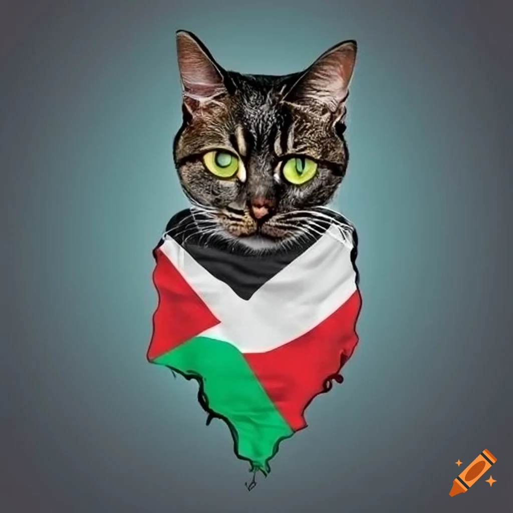 Cat wearing palestinian flag shirt