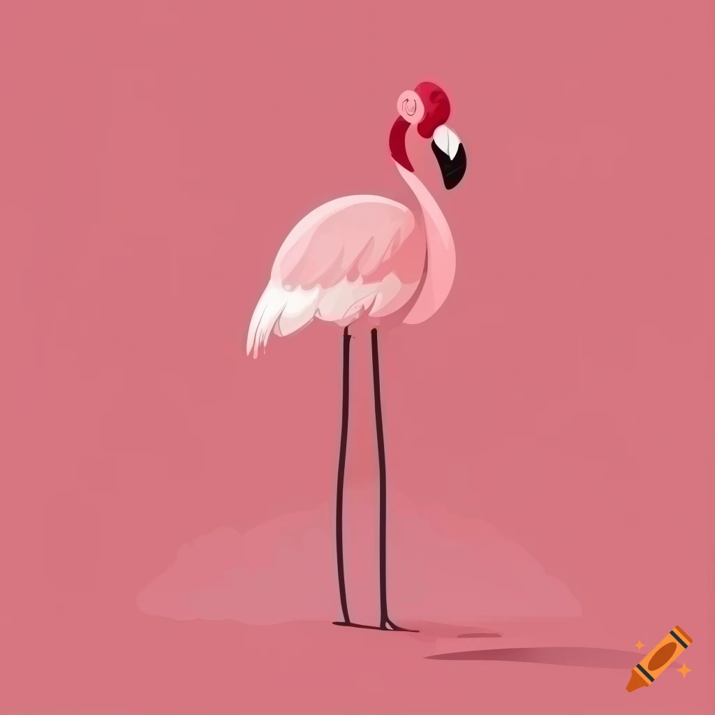 Cute simple basic full body flamingo cartoon drawing, black background ...