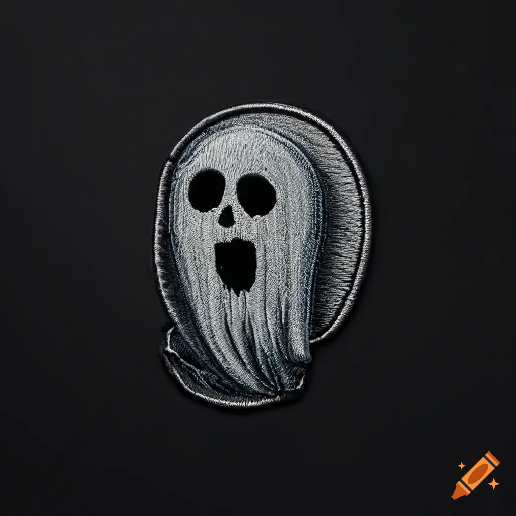 Noir graphic design patch with sun and ghost emoji on Craiyon