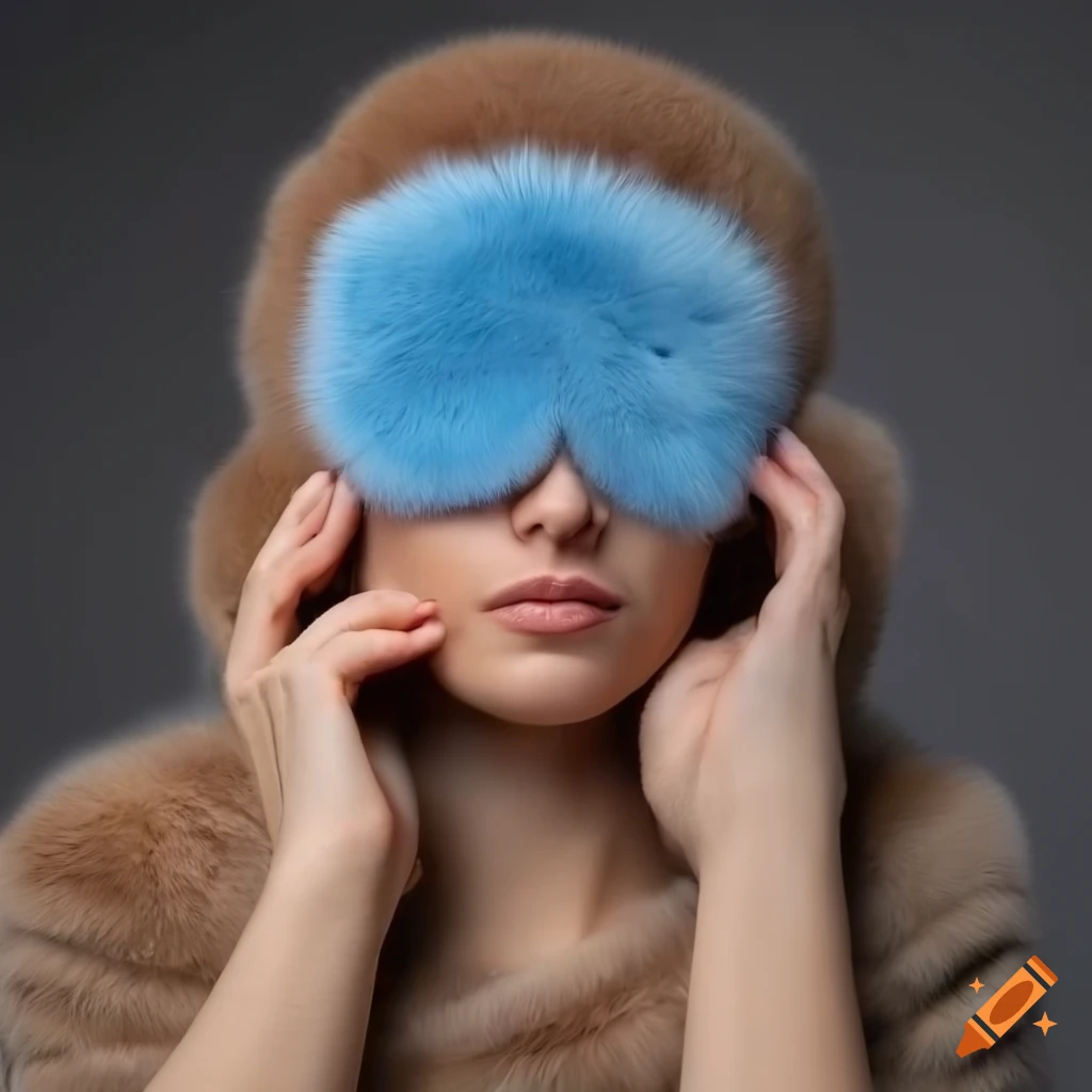 Woman in stylish fur coat with sleep mask on Craiyon