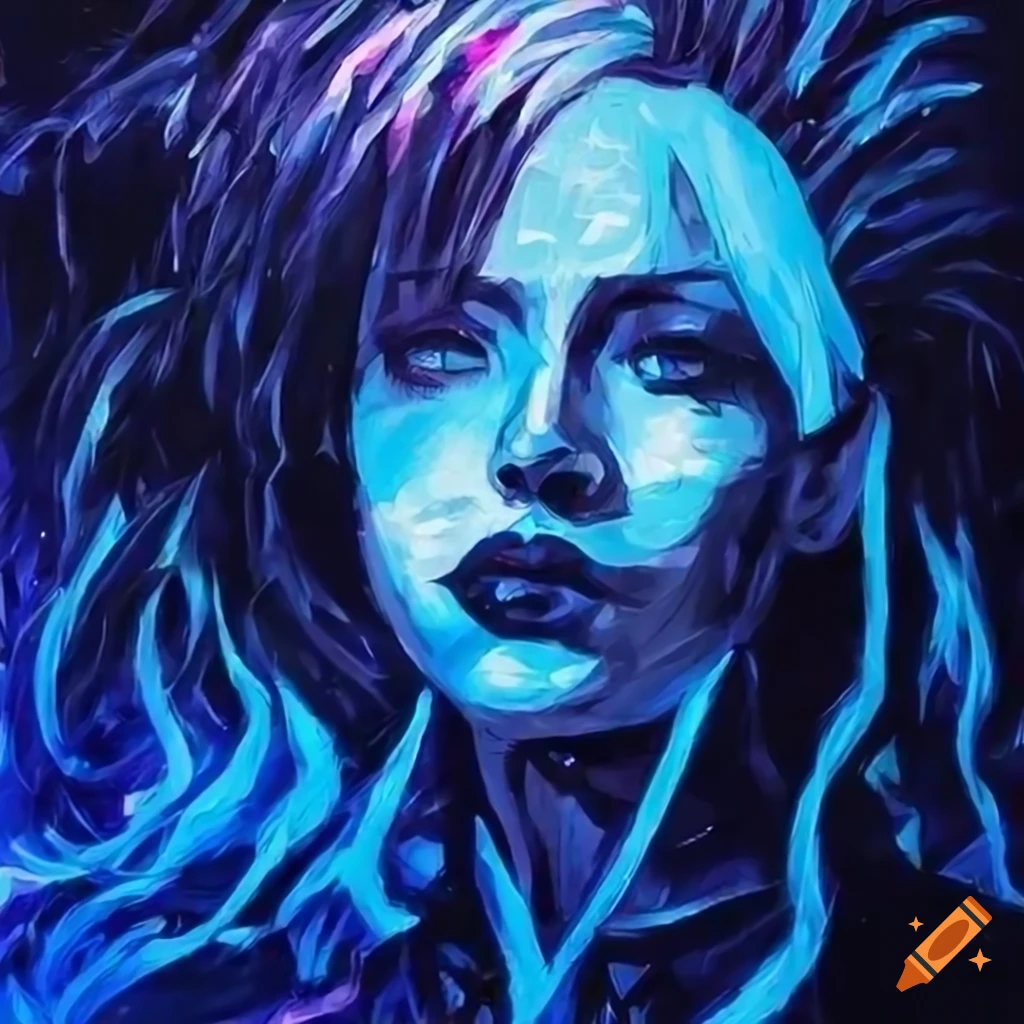 Woman with alternative metal style in a neon noir psychedelic ...